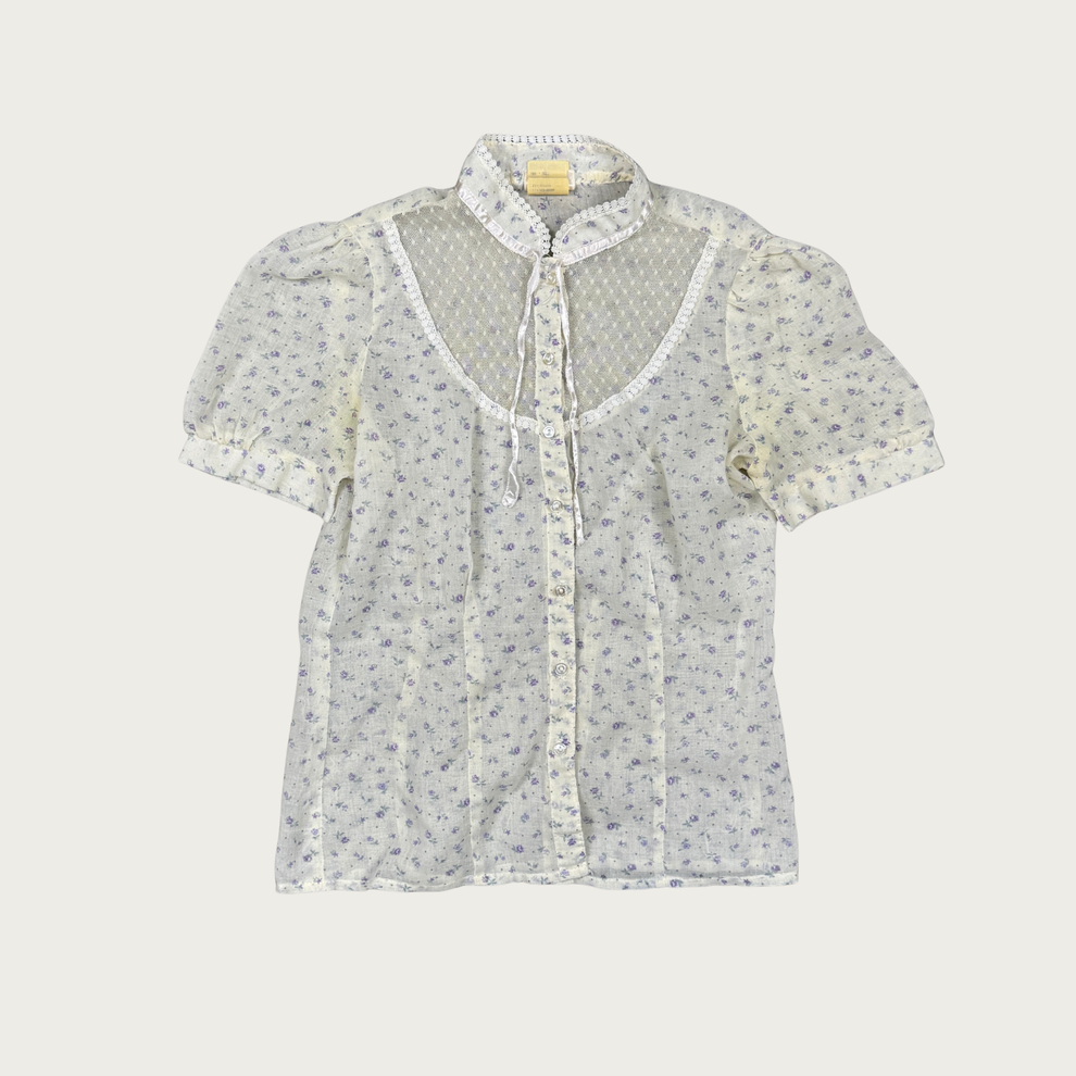 (M) 70s Byer Cream/Purple Floral Blouse – The Clothing Warehouse