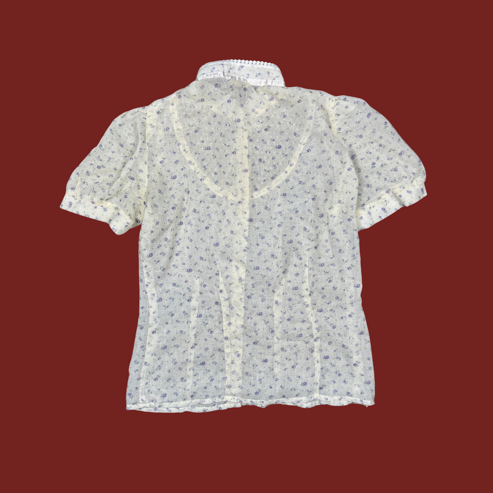 (M) 70s Byer Cream/Purple Floral Blouse – The Clothing Warehouse